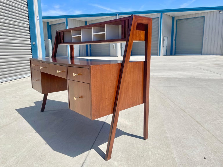Midcentury Walnut Floating Tambour Desk Attributed to Glenn of ...