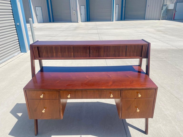 Midcentury Walnut Floating Tambour Desk Attributed to Glenn of ...