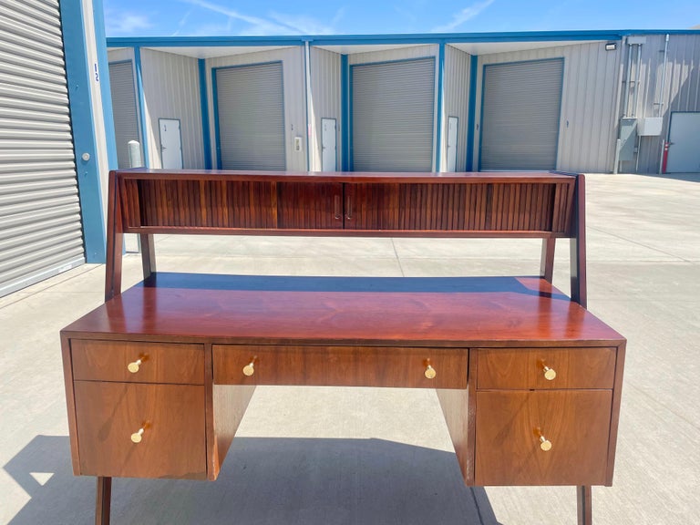 Midcentury Walnut Floating Tambour Desk Attributed to Glenn of ...