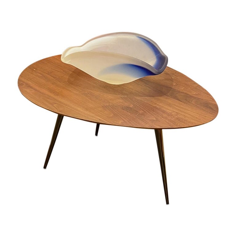 Mid-Century Walnut Kidney Coffee Table Shape with Brass Gold Legs For ...