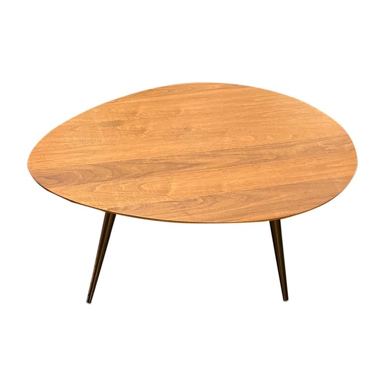 Mid-Century Walnut Kidney Coffee Table Shape with Brass Gold Legs For ...