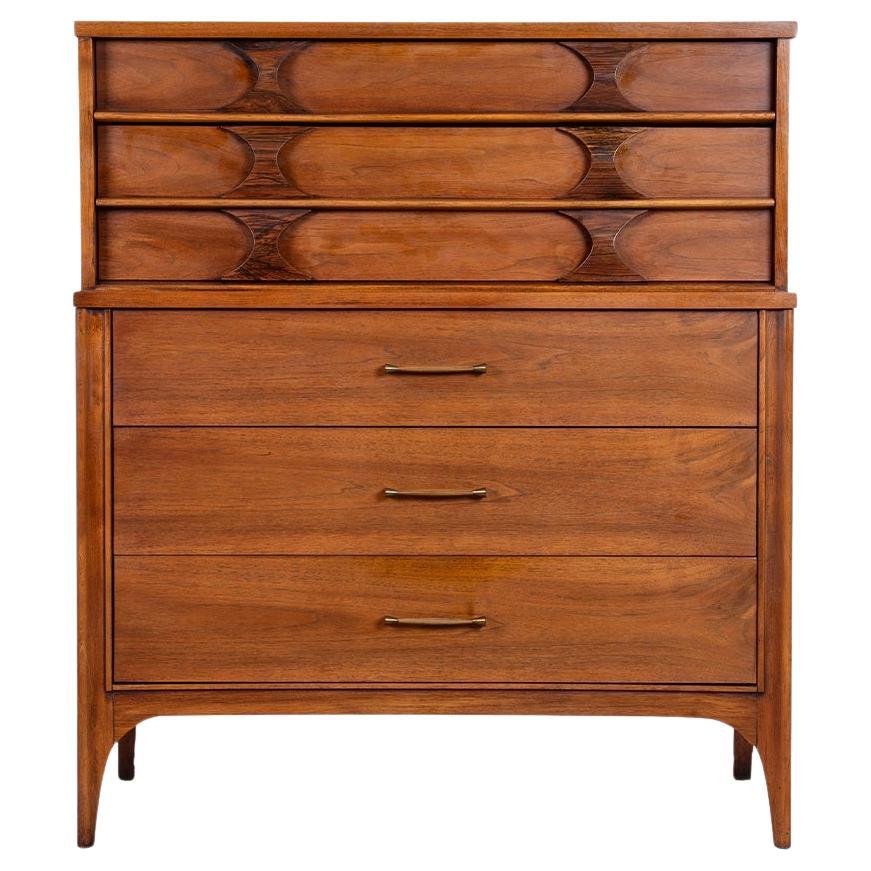 Kent Coffey Tableau Mid Century Walnut and Brass Highboy Dresser For ...