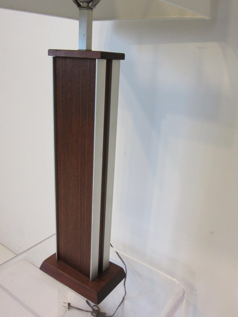 Mid Century Walnut Stainless Table Lamp For Sale at 1stDibs
