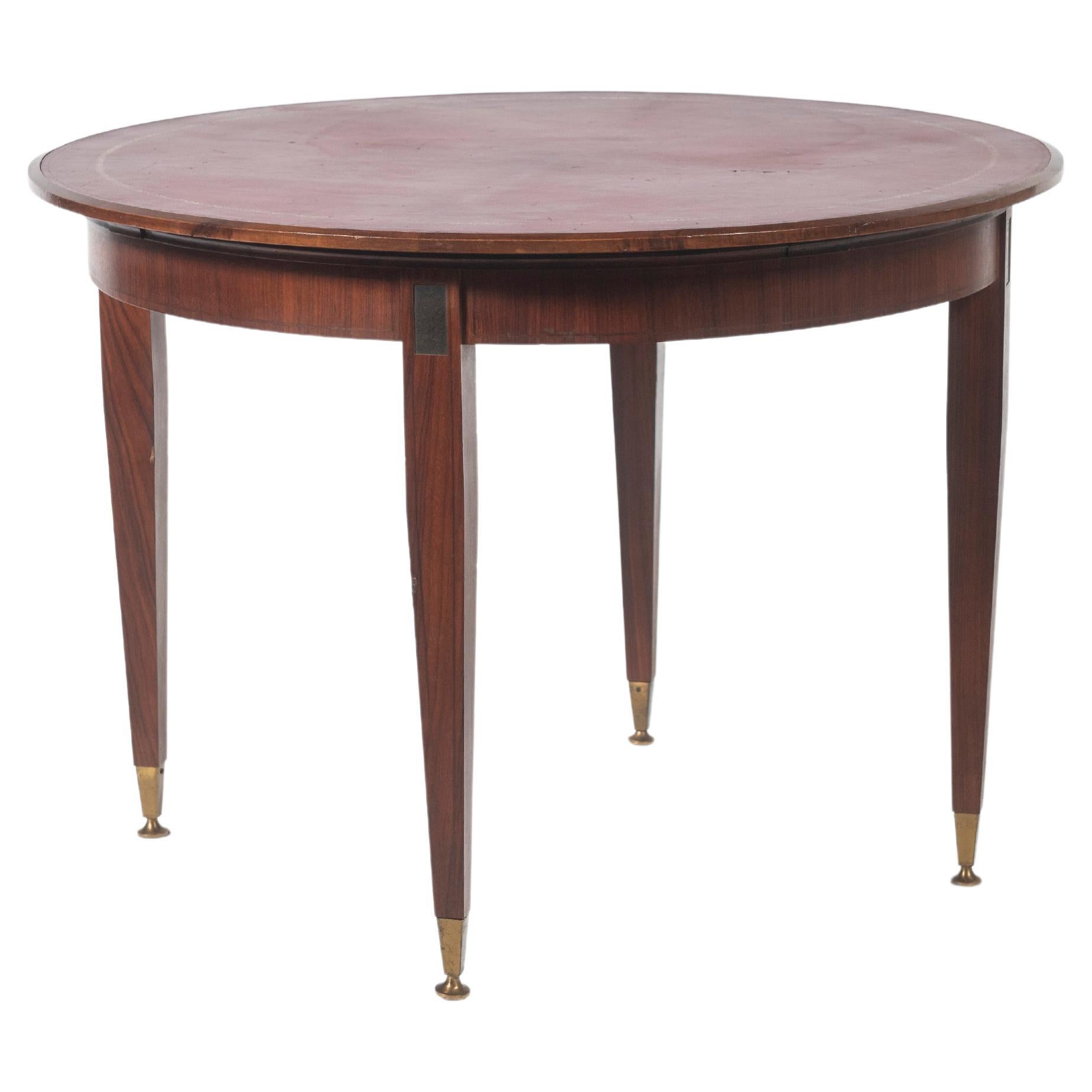 Mid-Century Walnut Table with Leather, Gilt Profiles and Brass Ferrules ...