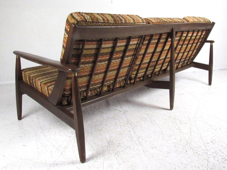 Mid Century Walnut Three-Seat Sofa For Sale at 1stDibs