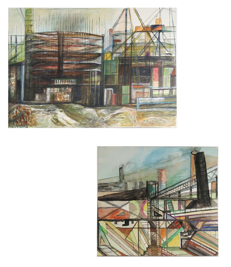 Mid Century Watercolor Drawing, Industrial / Architectural Theme For ...