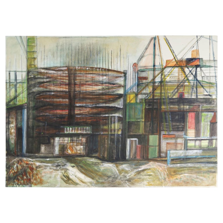 Mid Century Watercolor Drawing, Industrial / Architectural Theme For ...