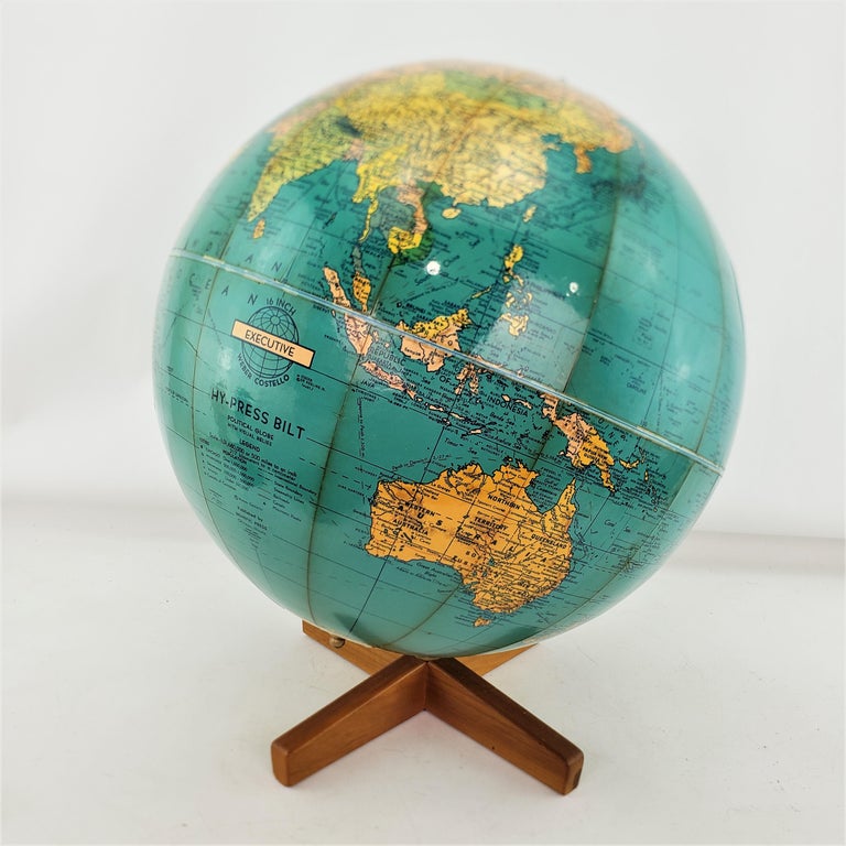 Midcentury Weber Costello Executive Political Desk Globe and Wood Base ...
