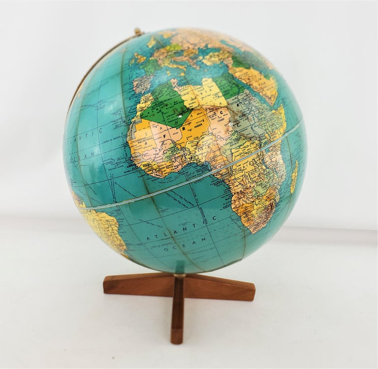Midcentury Weber Costello Executive Political Desk Globe and Wood Base ...
