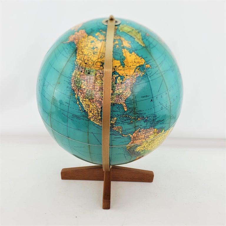 Midcentury Weber Costello Executive Political Desk Globe and Wood Base ...