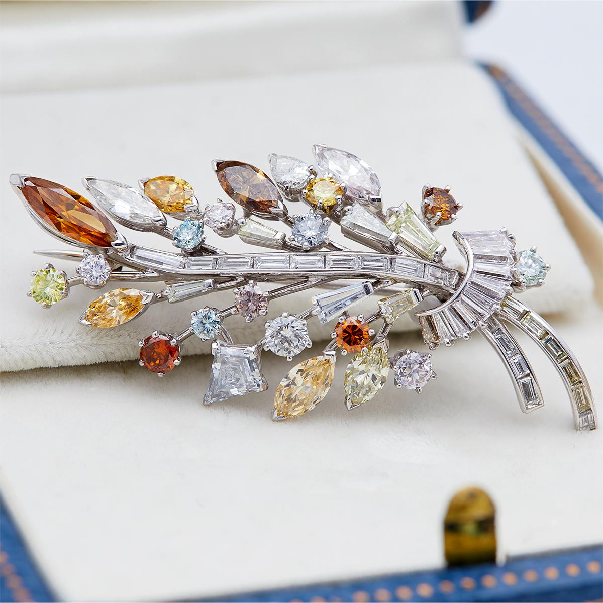 Midcentury Wedderien Fancy Color Diamond Platinum Bouquet Brooch For ...