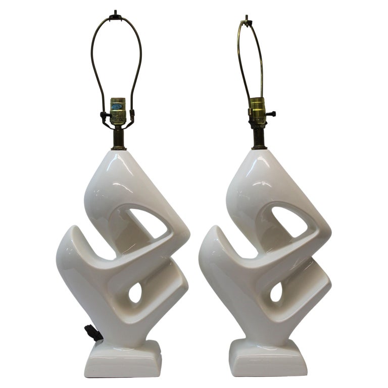 Mid Century White Glazed Abstract Table Lamps For Sale at 1stDibs