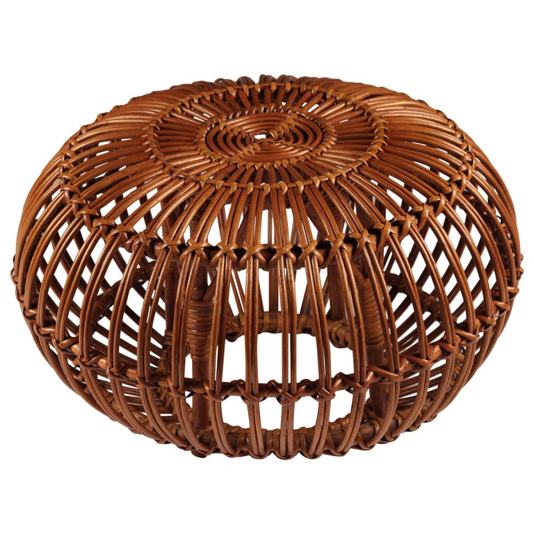 Mid Century Wicker and Cane Ottoman, Stool or Side Table For Sale at ...
