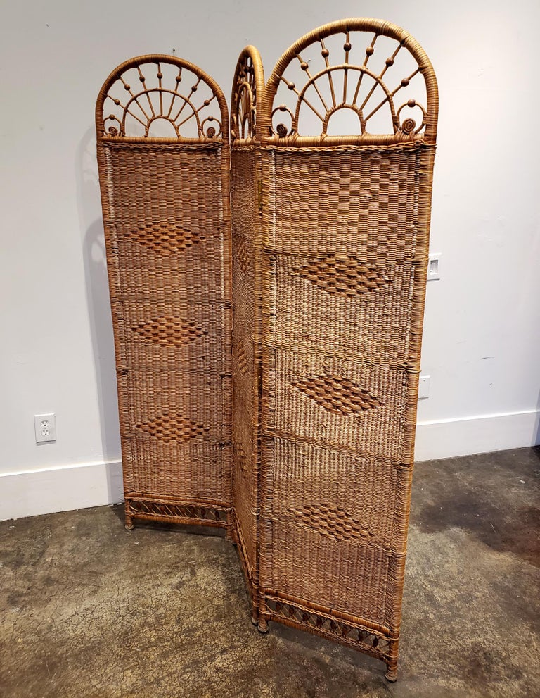 Midcentury Wicker and Rattan Folding Screen at 1stDibs | wicker folding ...