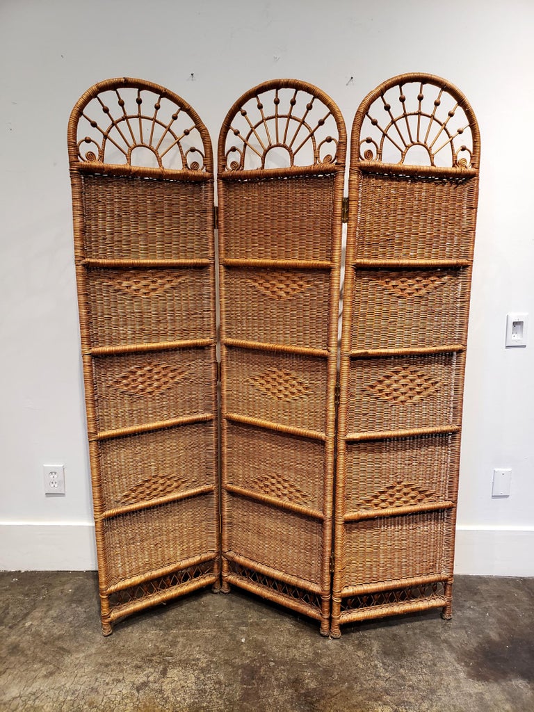 Midcentury Wicker and Rattan Folding Screen at 1stDibs | wicker folding ...