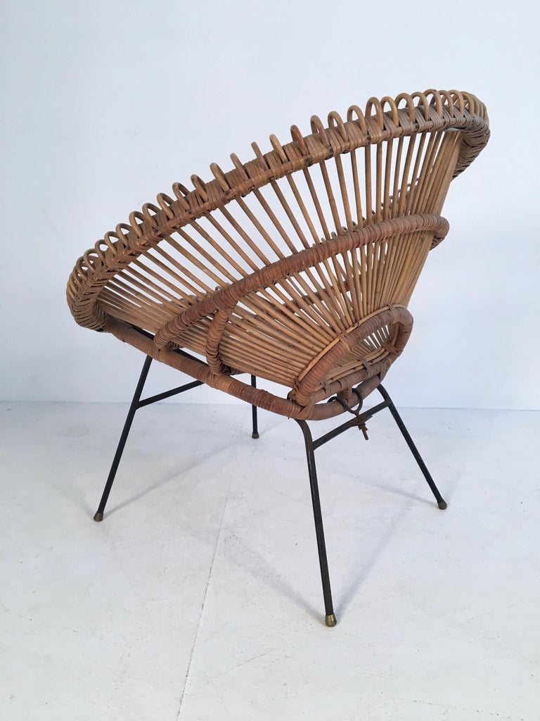 Midcentury Wicker Bucket Chair by J. Abraham and D. Jan Rol, France ...