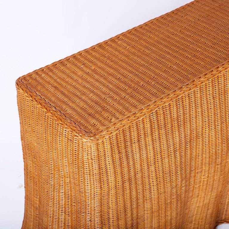 Midcentury Wicker Faux Skirt Console Table at 1stDibs