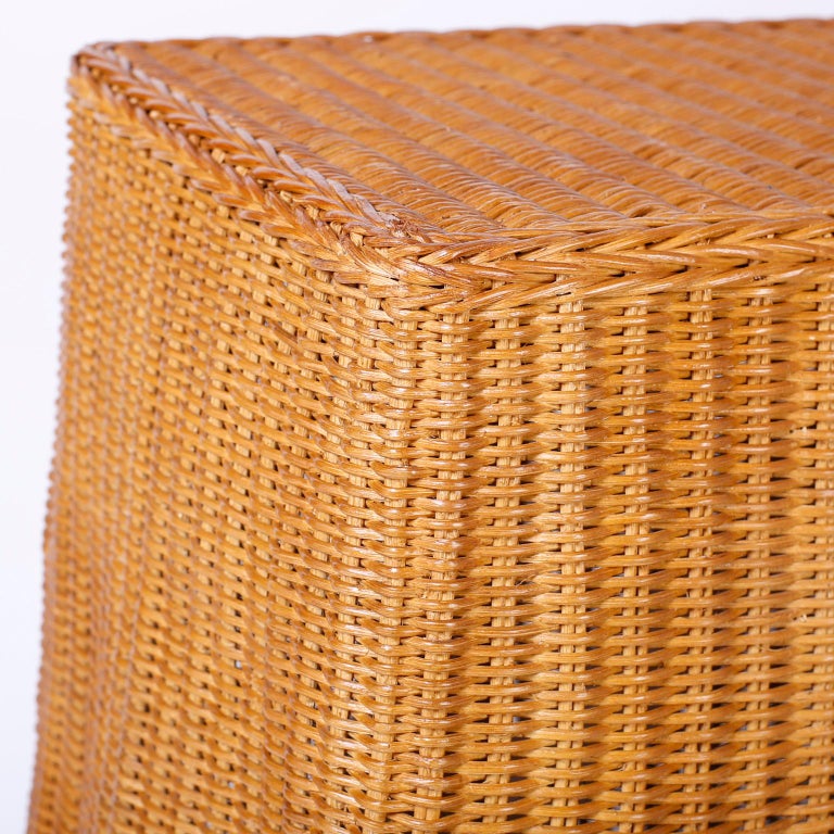 Midcentury Wicker Faux Skirt Console Table at 1stDibs