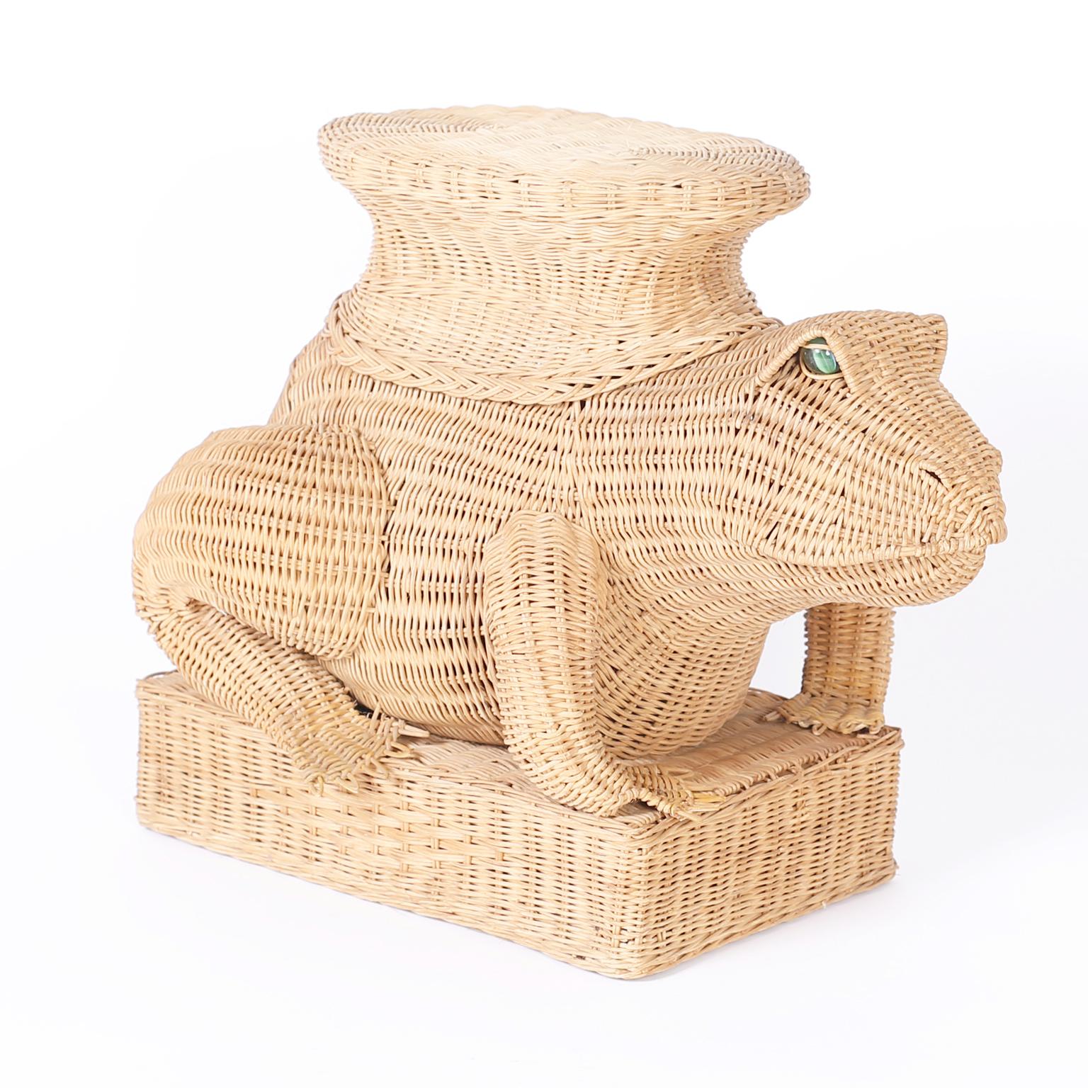 Midcentury Wicker Frog Stand or Seat at 1stDibs | frog wicker basket
