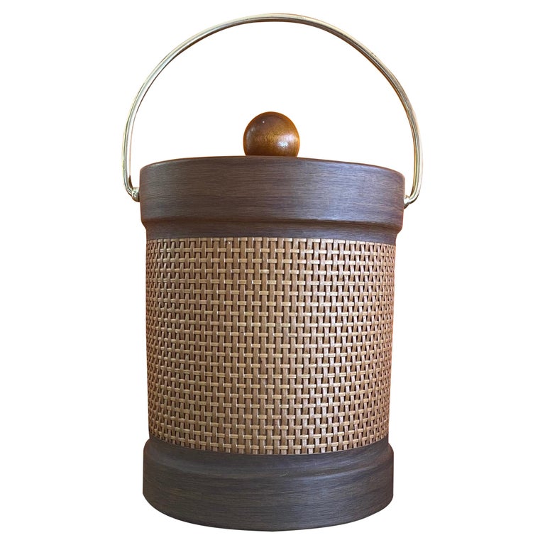 Mid-Century Wicker Wrapped Ice Bucket by Georges Briard For Sale at 1stDibs