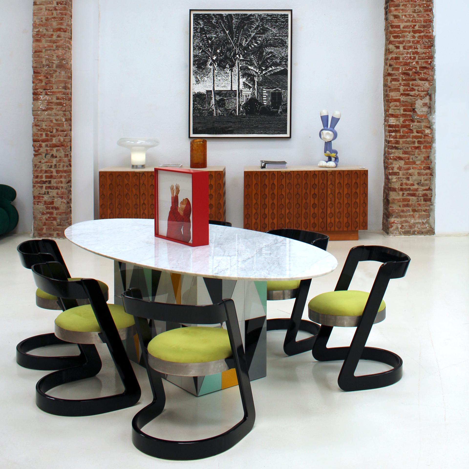 Mid-Century Willy Rizzo 12 Black Lacquered Wood and Green Velvet ...