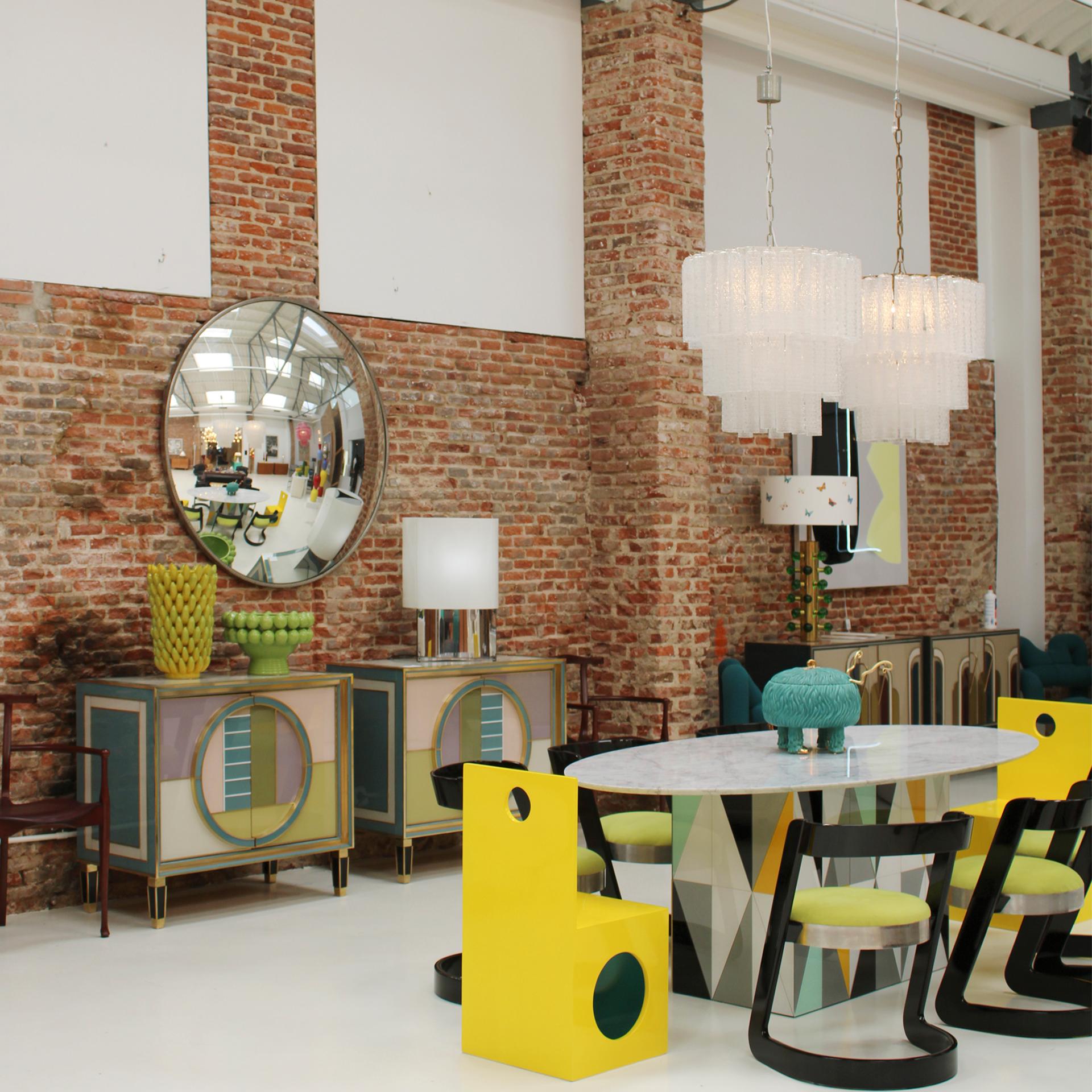 Mid-Century Willy Rizzo 12 Black Lacquered Wood and Green Velvet ...