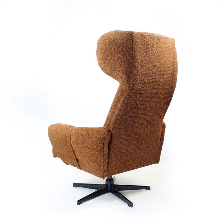 Midcentury Wing Swivel Chair in Brown Fabric, Czechoslovakia, 1960s For ...