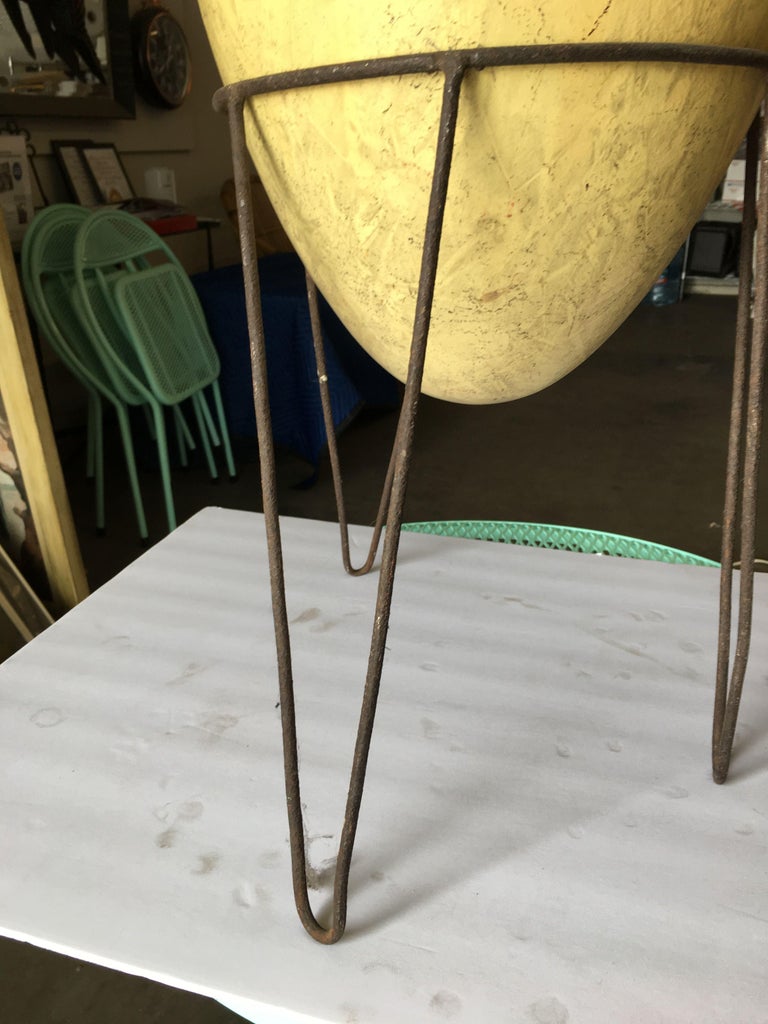 Midcentury Wire Iron Tripod Plant Stand with Fiberglass Planter For ...