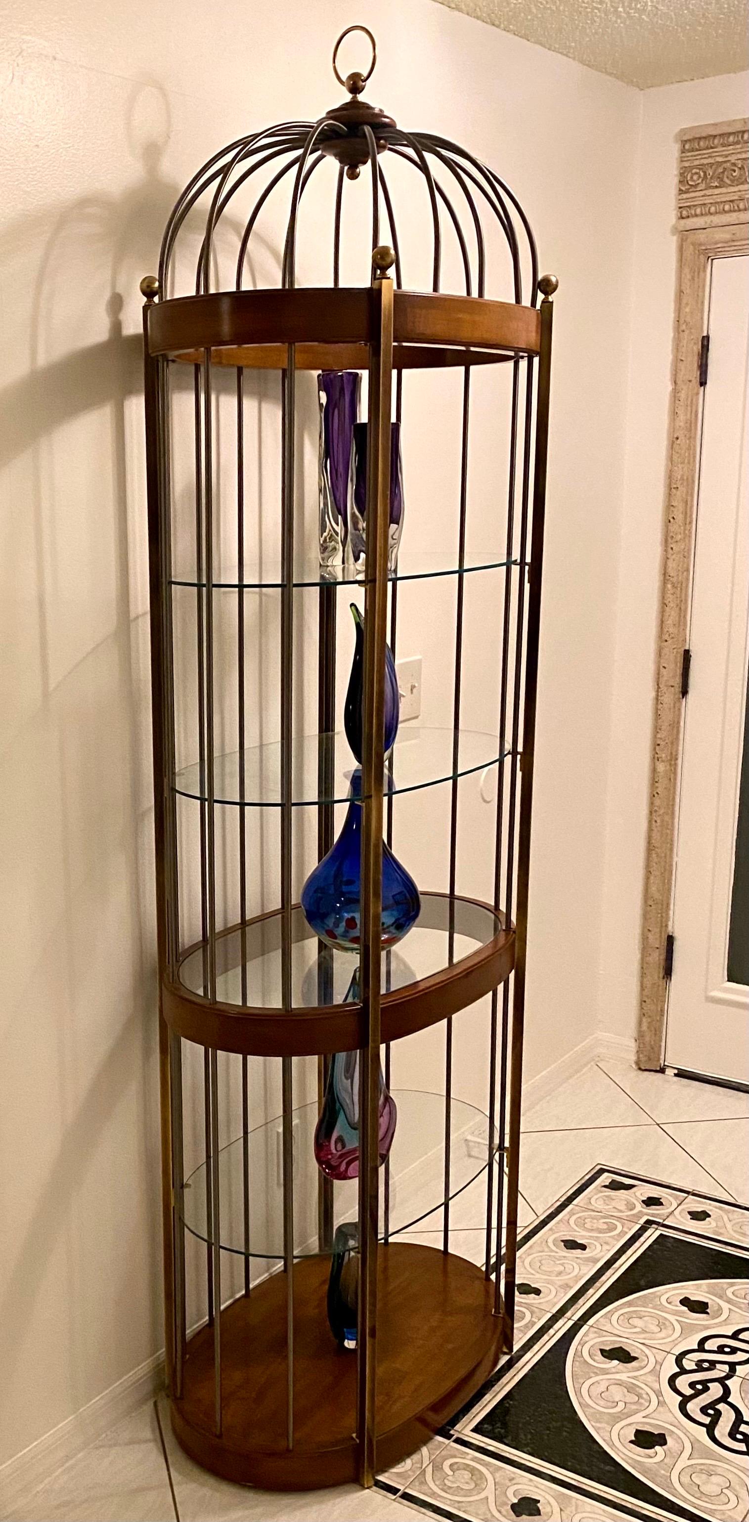 Mid-Century Wood and Brass Bird Cage Shelving Unit by Mastercraft at ...