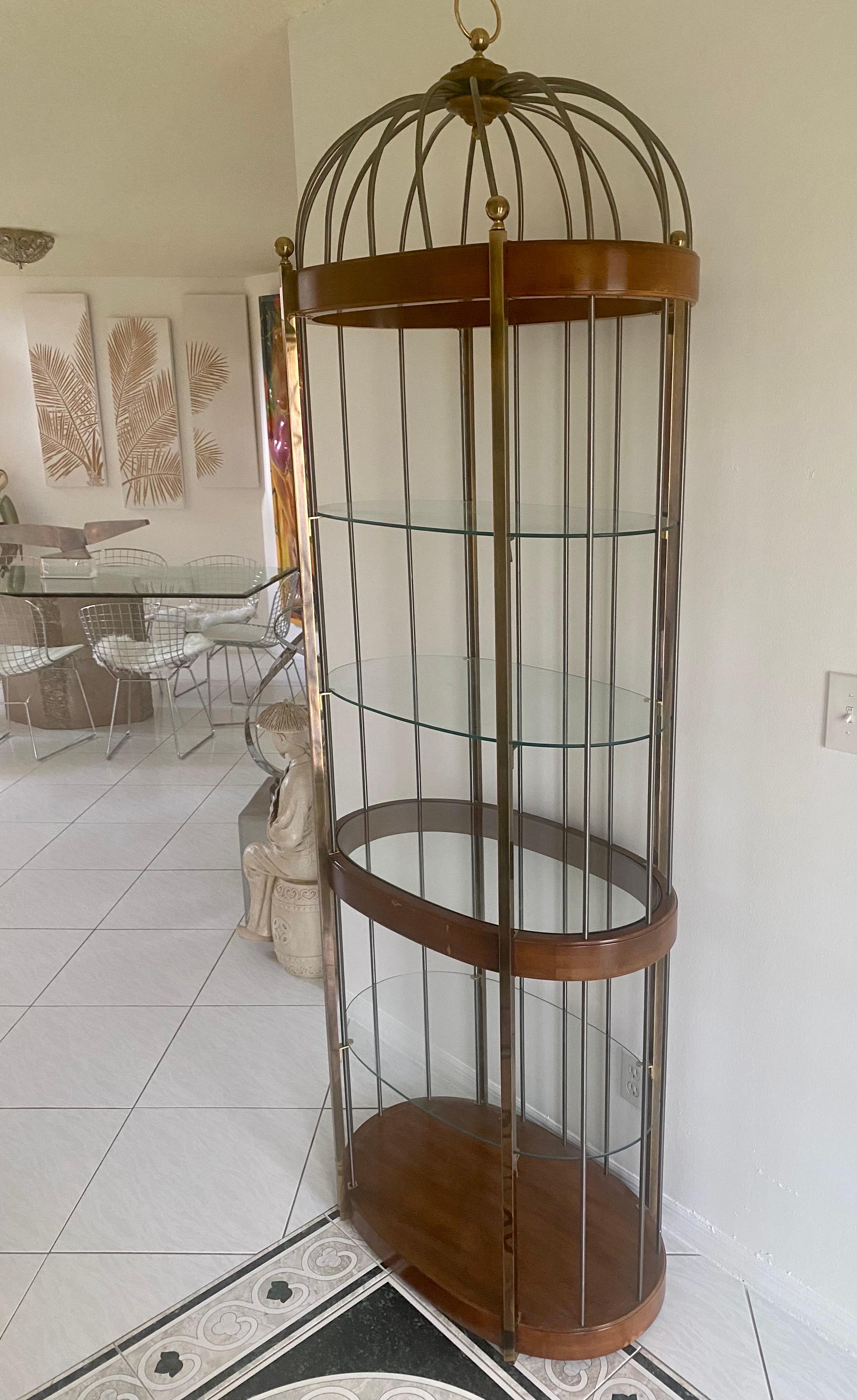 Mid-Century Wood and Brass Bird Cage Shelving Unit by Mastercraft at ...