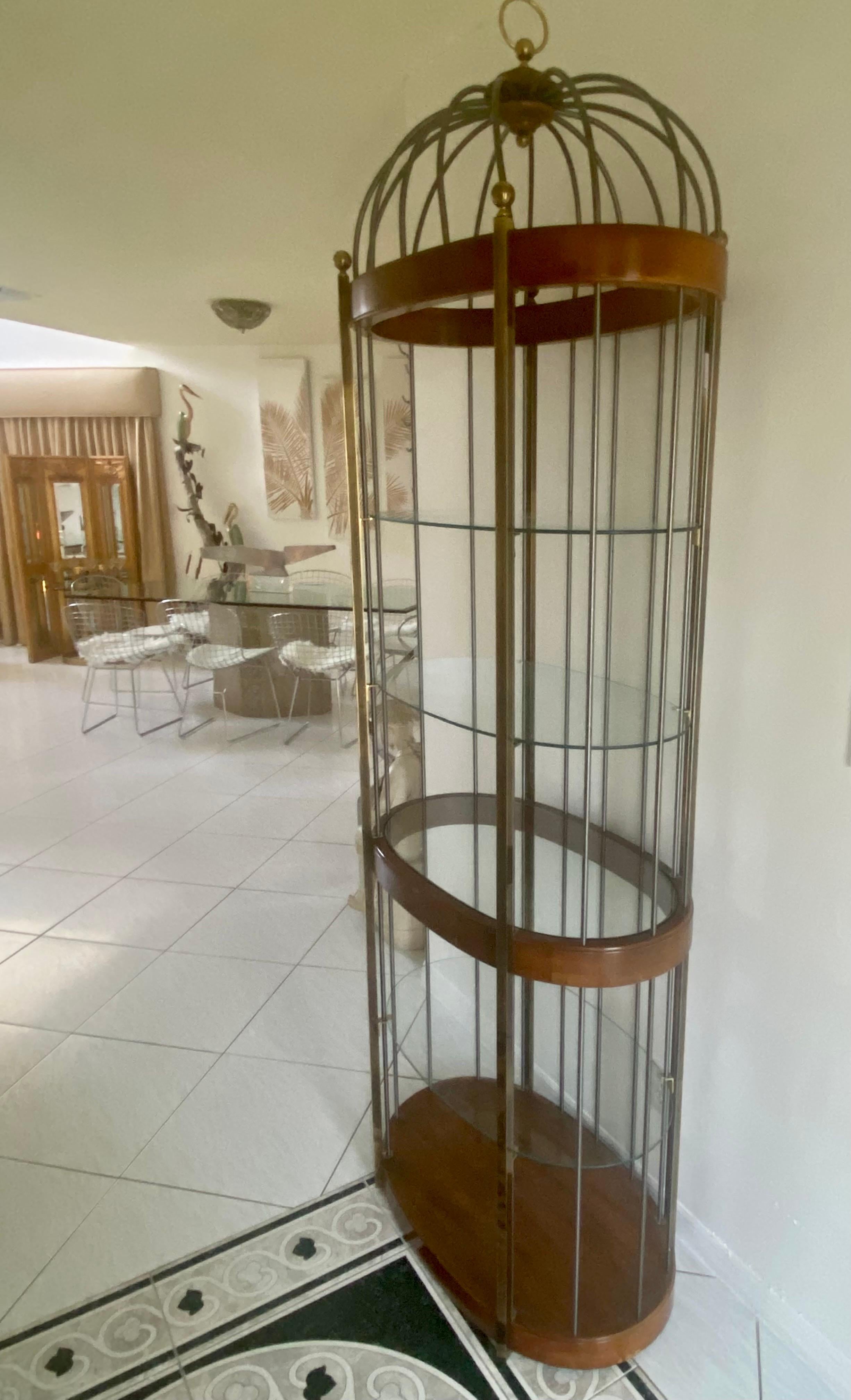 Mid-Century Wood and Brass Bird Cage Shelving Unit by Mastercraft at ...