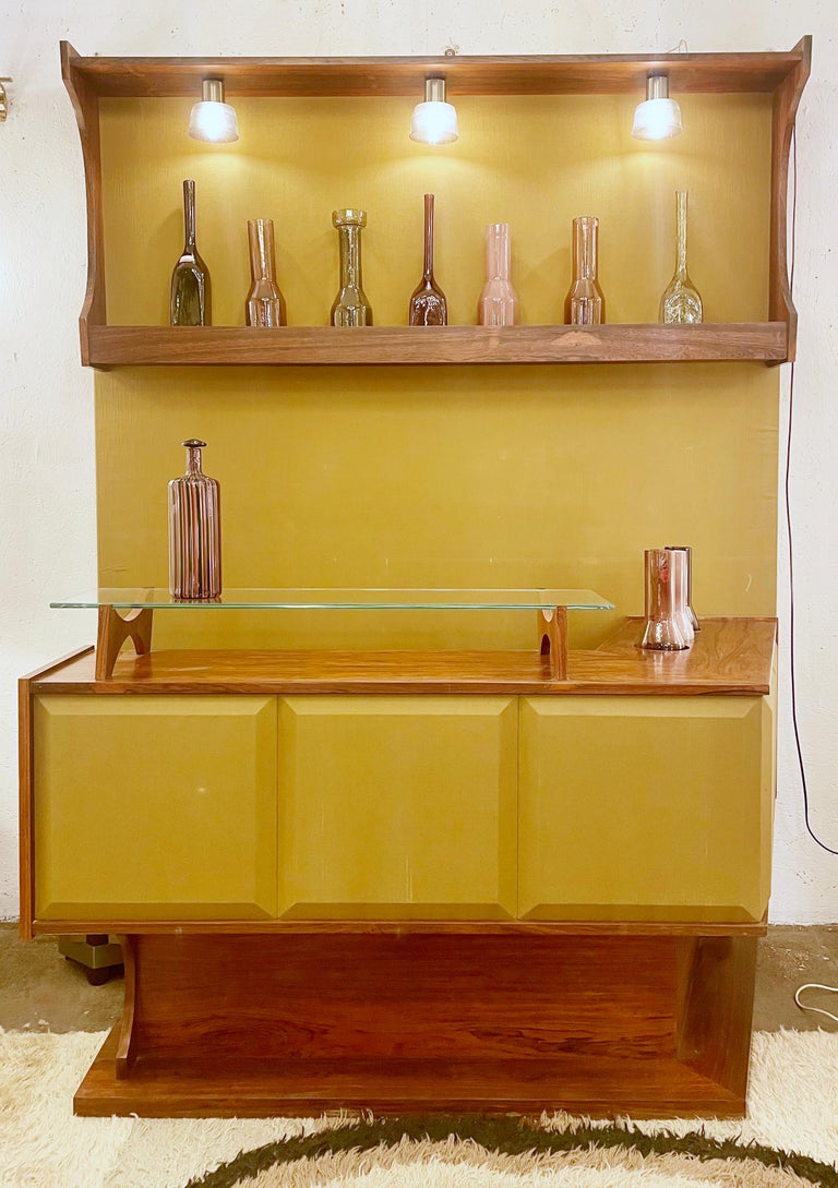 Mid-Century Wood and Green Textile Bar, Italy 1960s For Sale at 1stDibs