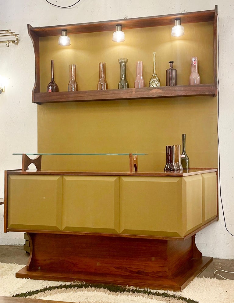 Mid-Century Wood and Green Textile Bar, Italy 1960s For Sale at 1stDibs