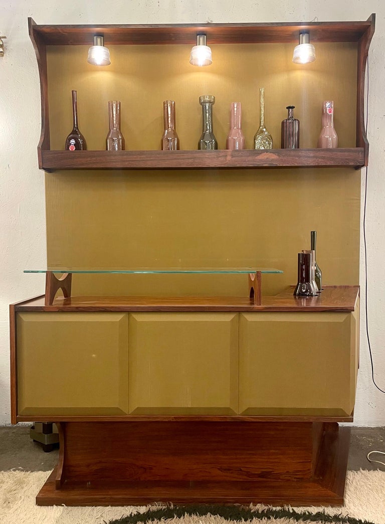 Mid-Century Wood and Green Textile Bar, Italy 1960s For Sale at 1stDibs