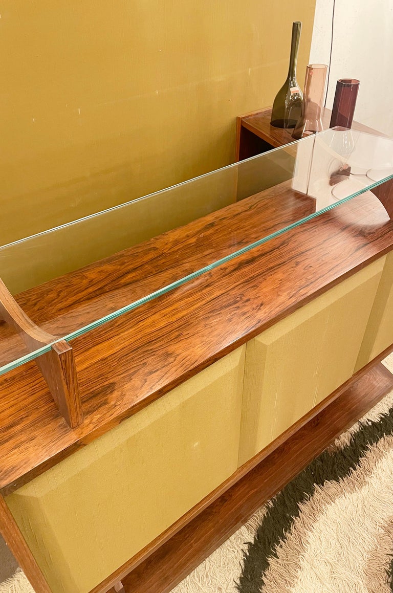 Mid-Century Wood and Green Textile Bar, Italy 1960s For Sale at 1stDibs