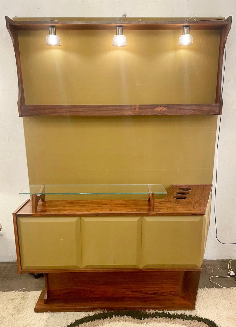 Mid-Century Wood and Green Textile Bar, Italy 1960s For Sale at 1stDibs