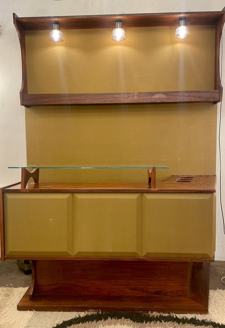 Mid-Century Wood and Green Textile Bar, Italy 1960s For Sale at 1stDibs
