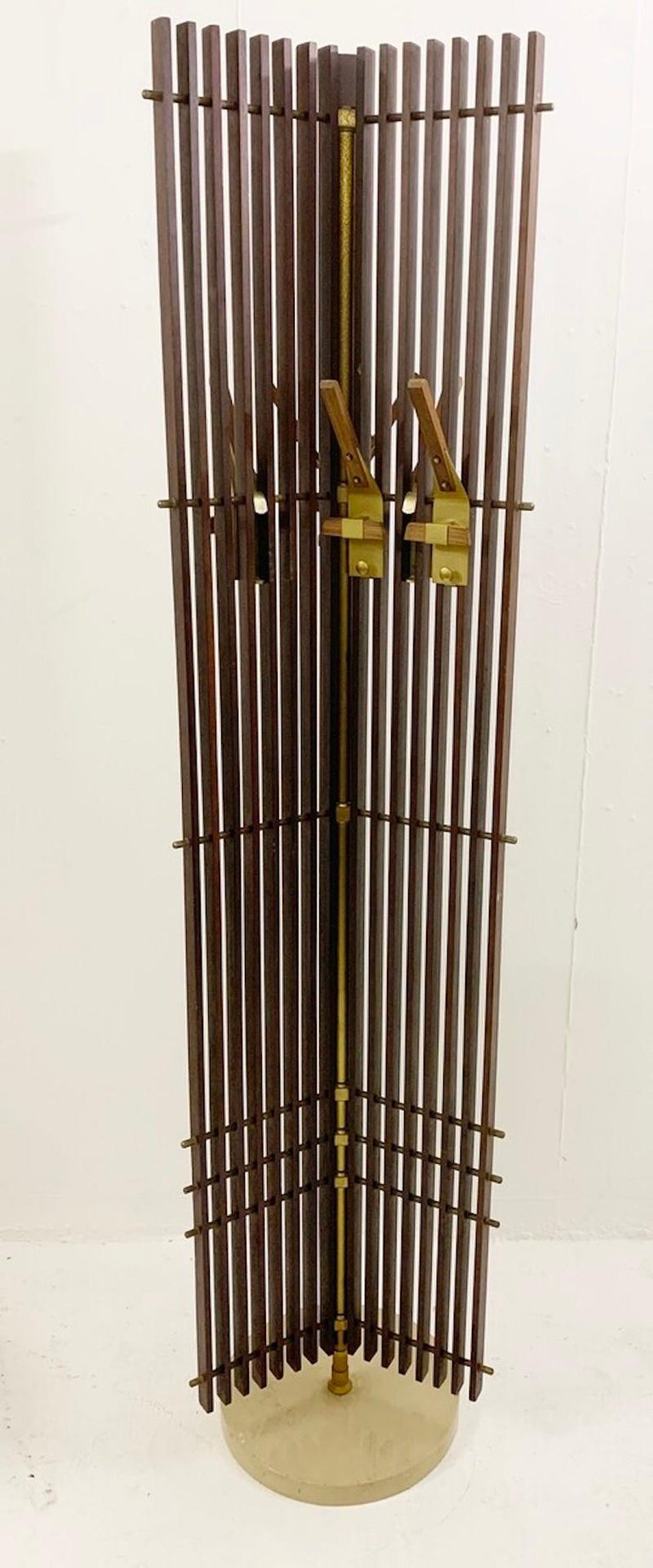 Mid-Century Wood and Travertine Feet Swivel Slatted Modulable Coat Rack ...