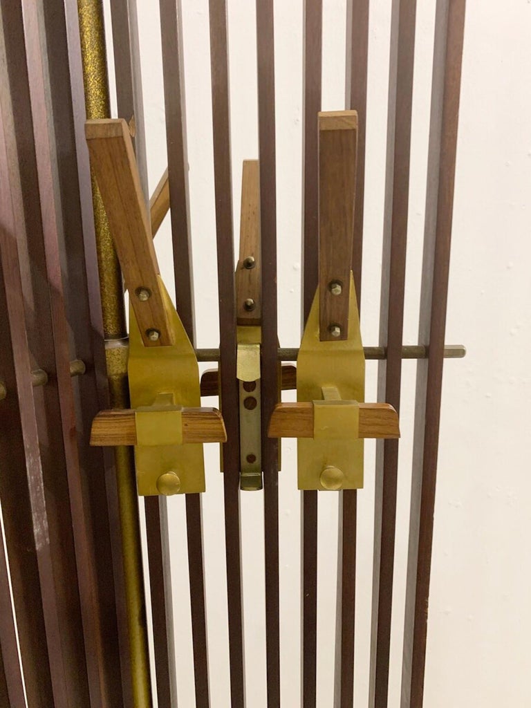 Mid-Century Wood and Travertine Feet Swivel Slatted Modulable Coat Rack ...