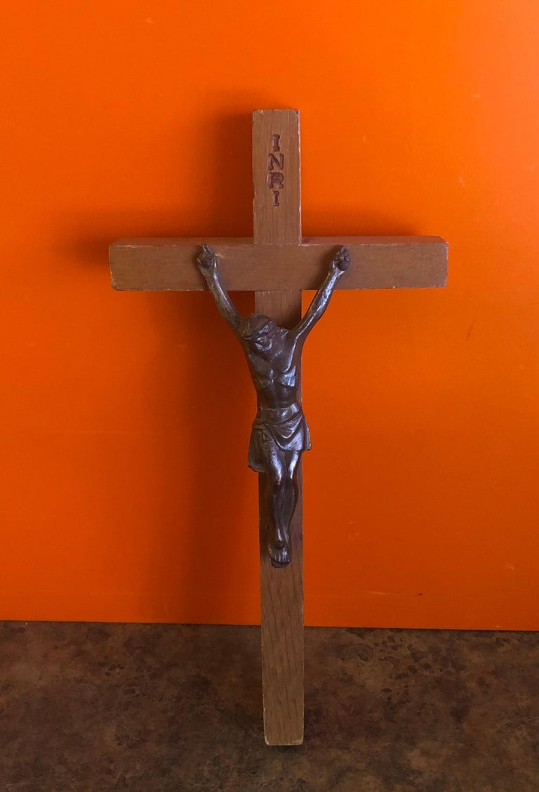 Midcentury Wood Crucifix For Sale at 1stDibs