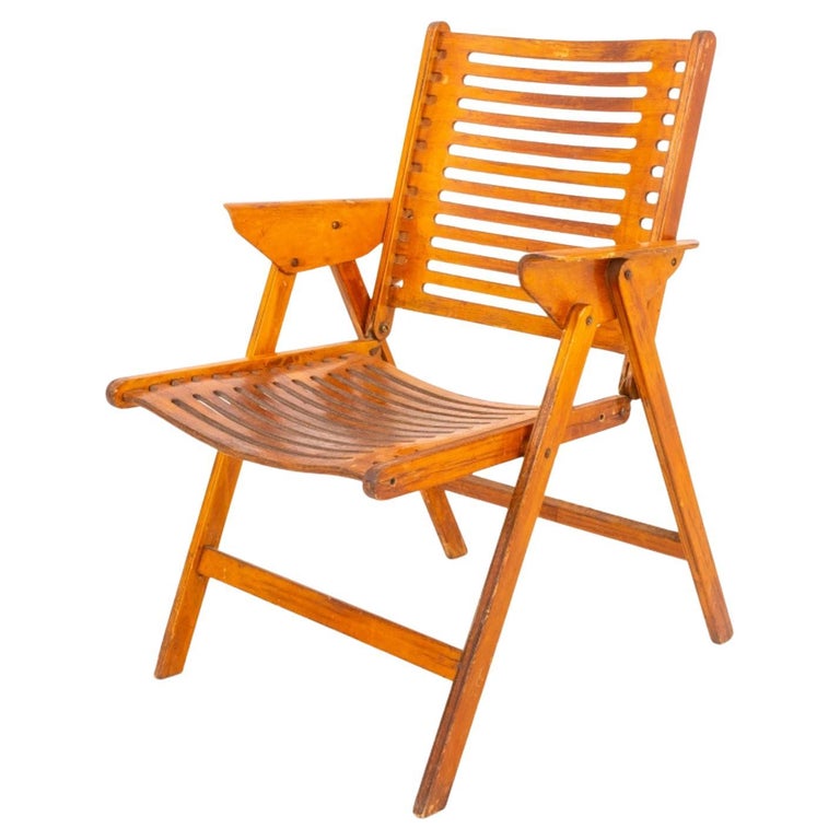 Mid-Century Wood Foldable Arm Chair For Sale at 1stDibs
