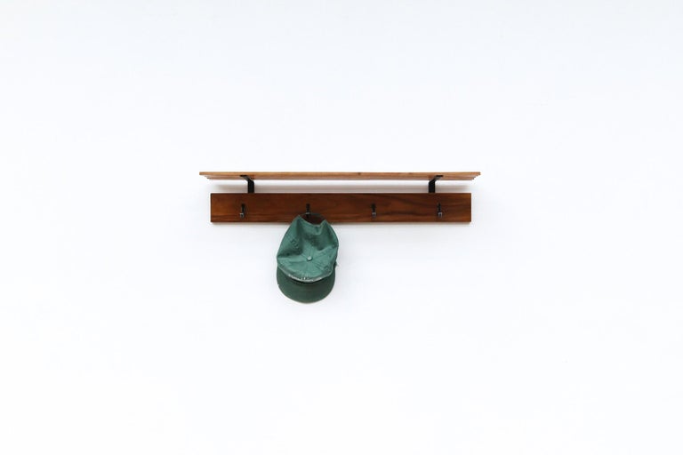 Mid-Century Wood Slat Wall Mount Coat Rack with Metal Hooks at 1stDibs ...