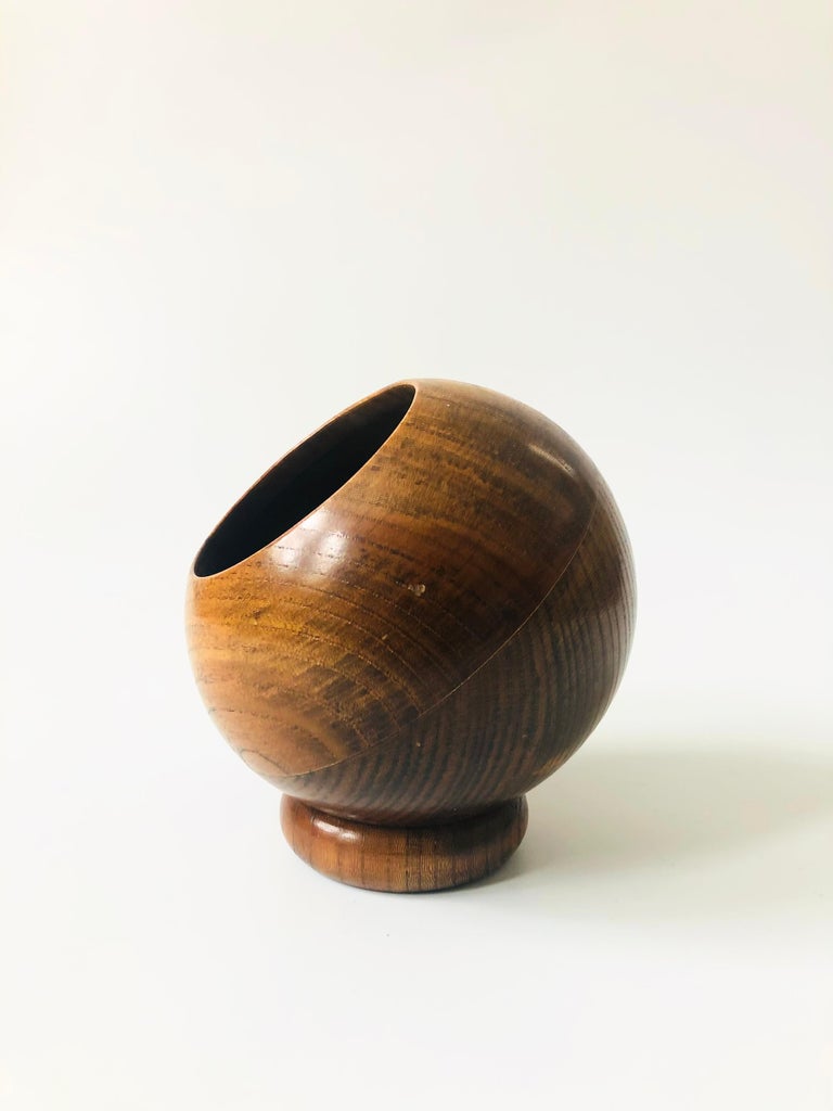 Mid Century Wood Sphere Nut Bowl For Sale at 1stDibs