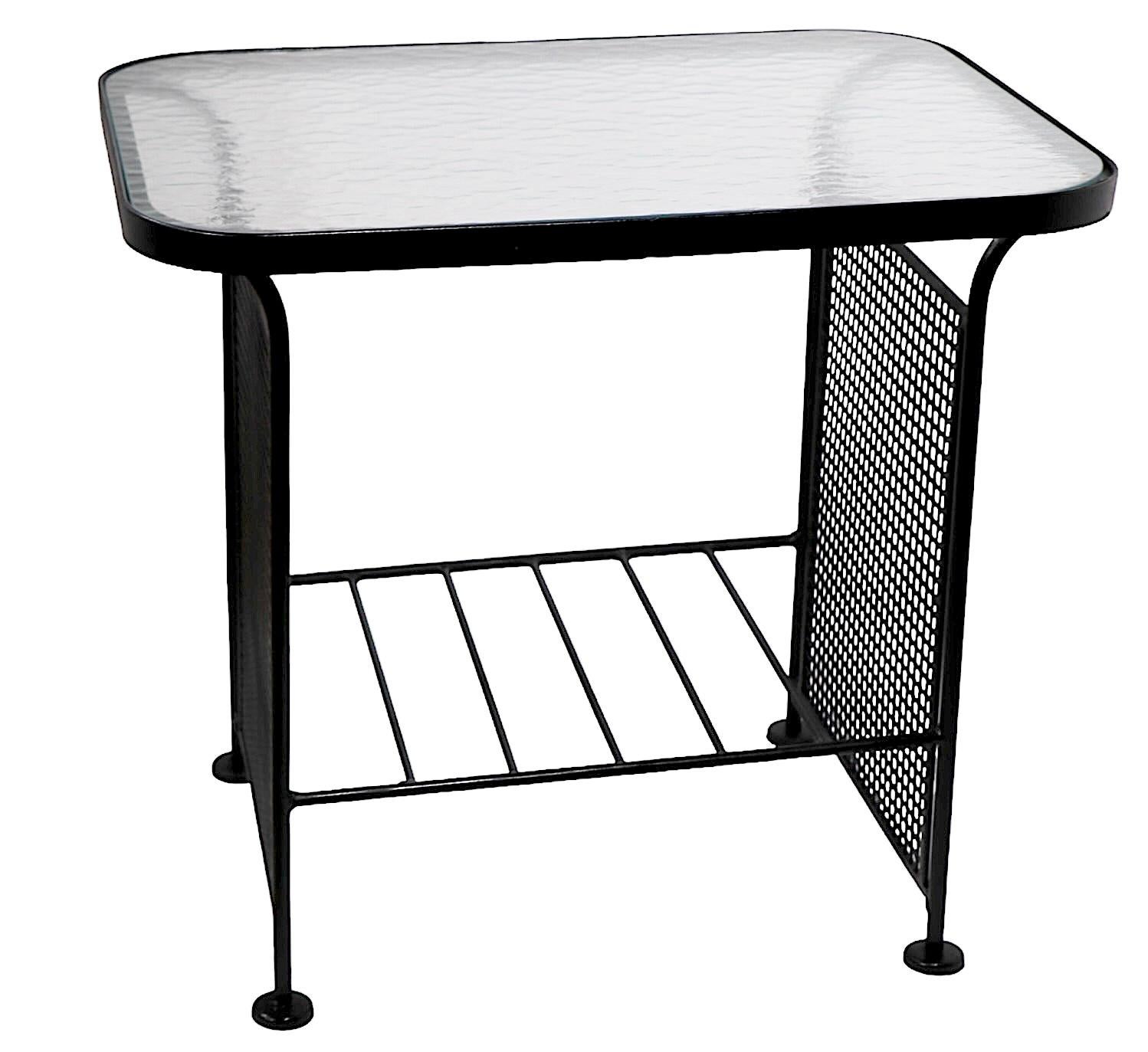 Mid Century Woodard Garden Poolside Patio Side Table Iron Base Glass ...