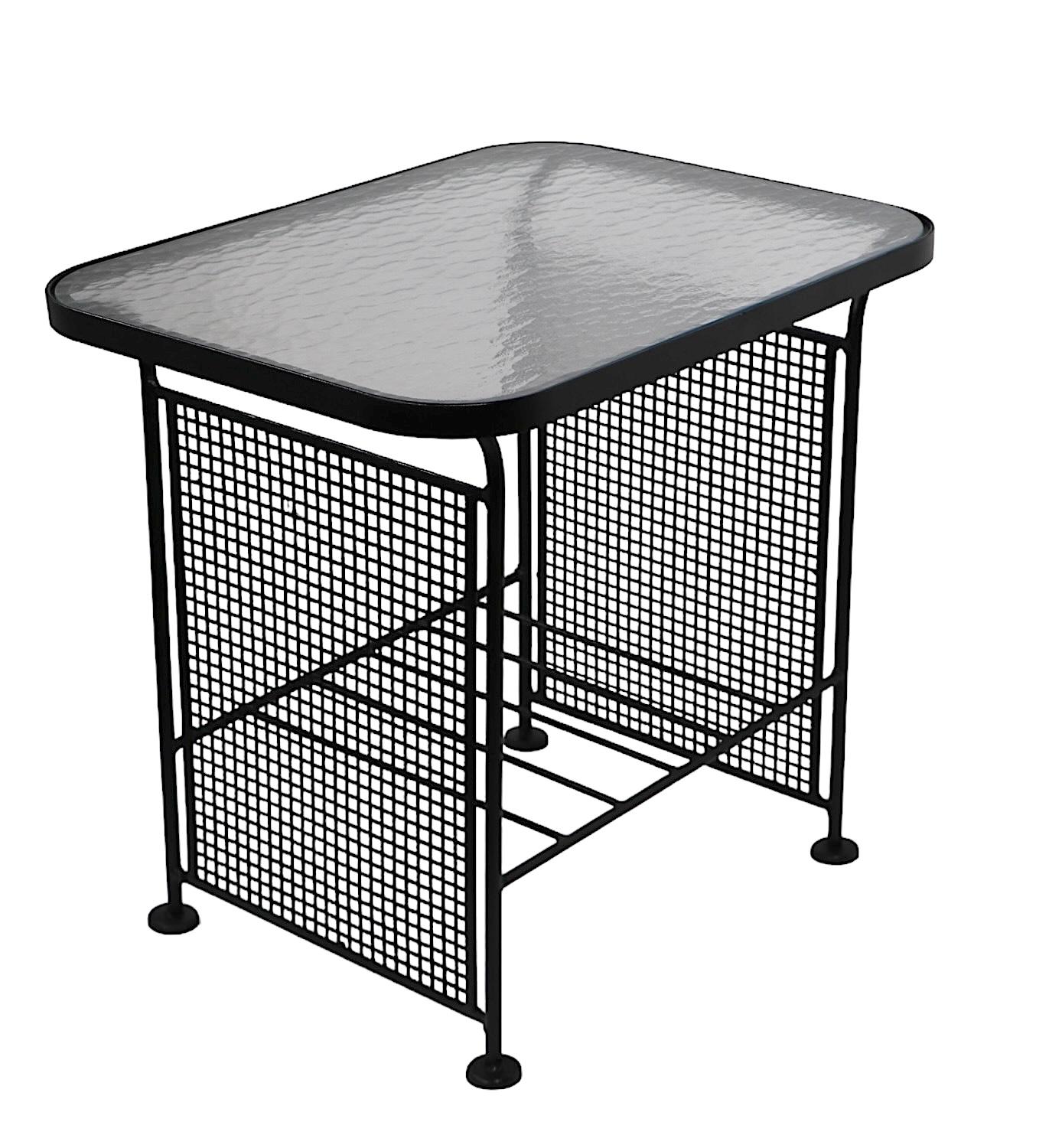 Mid Century Woodard Garden Poolside Patio Side Table Iron Base Glass ...
