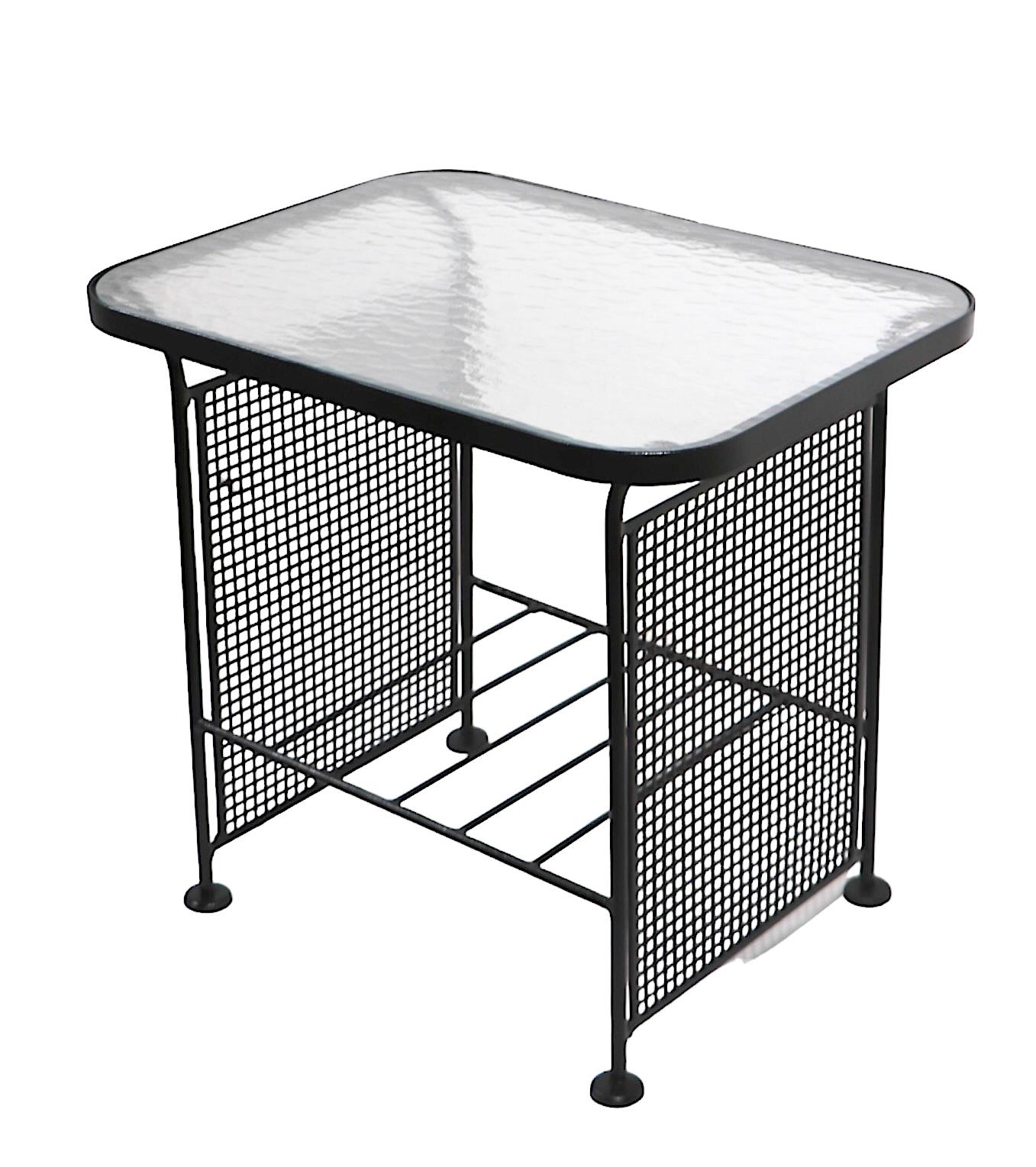 Mid Century Woodard Garden Poolside Patio Side Table Iron Base Glass ...