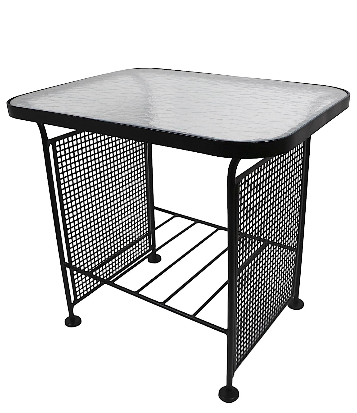 Mid Century Woodard Garden Poolside Patio Side Table Iron Base Glass ...