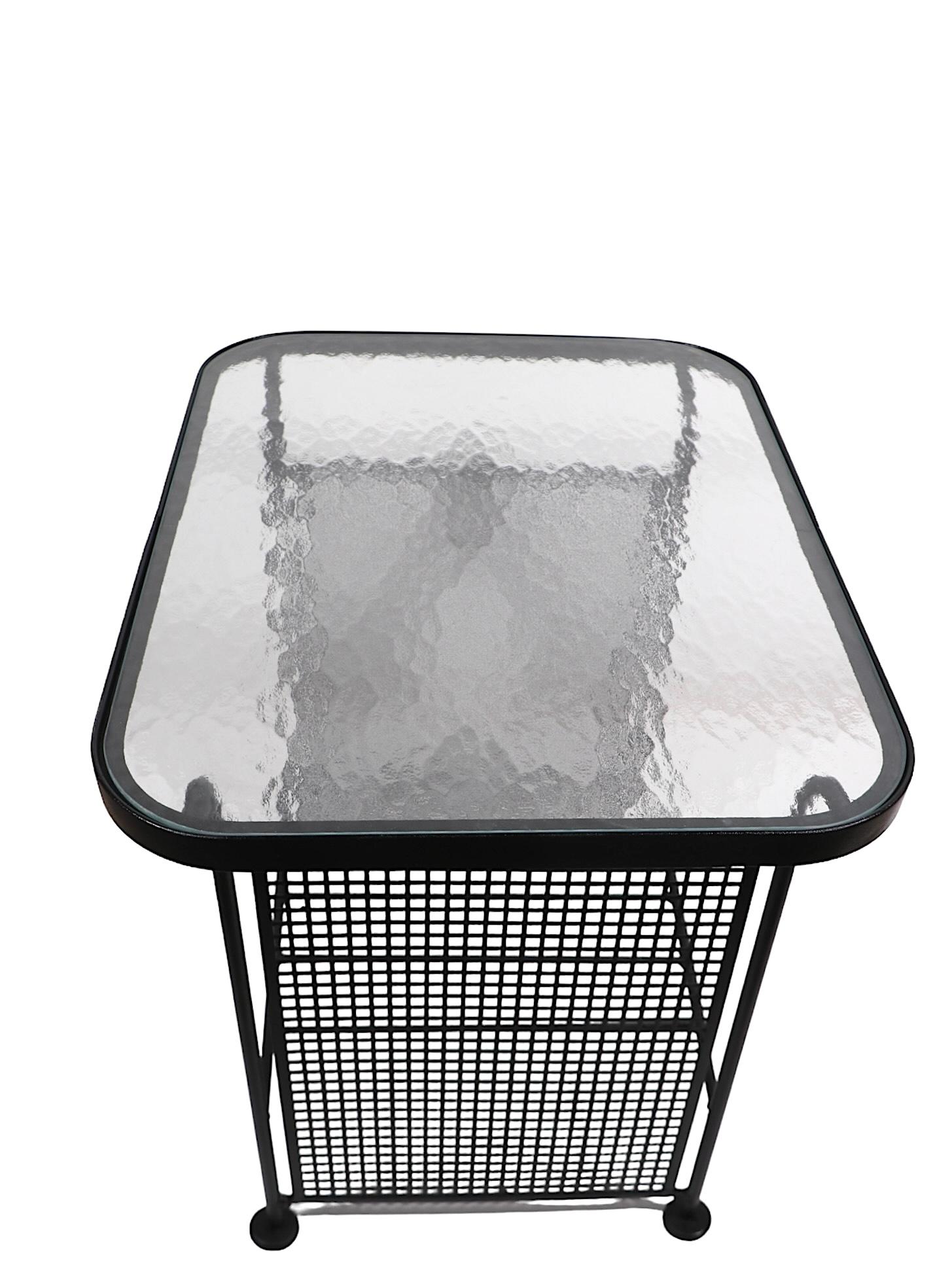 Mid Century Woodard Garden Poolside Patio Side Table Iron Base Glass ...