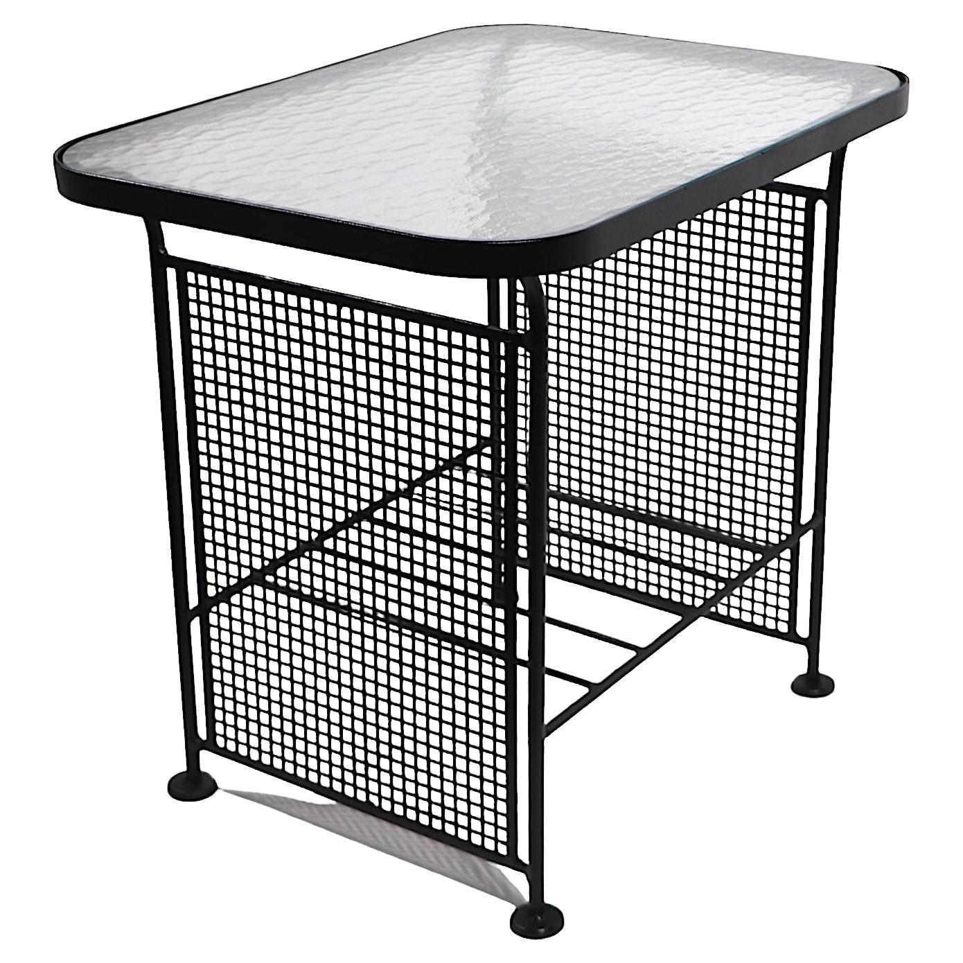 Mid Century Woodard Garden Poolside Patio Side Table Iron Base Glass ...