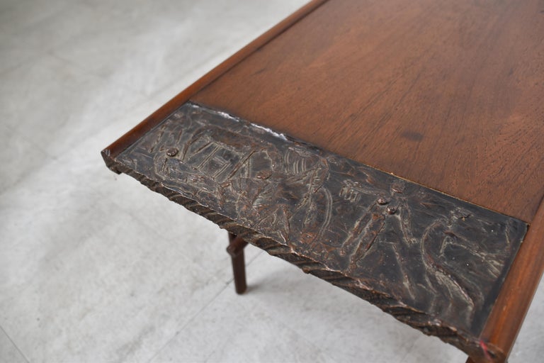 Mid Century Wooden and Copper Coffee Table, 1960s For Sale at 1stDibs